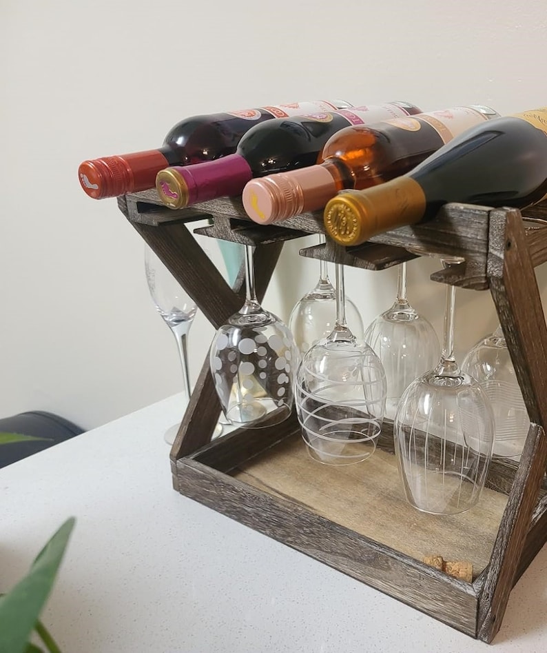 Vertical Freestanding Wine Bottle Glass Holder Cork Storage Tabletop Tray Organizer Solid Wood ...