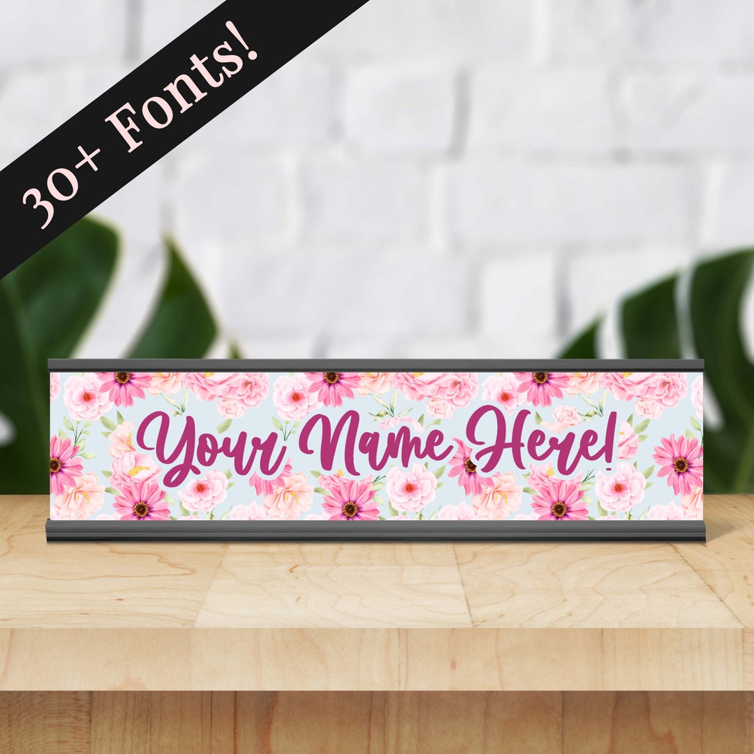 Pink Floral Custom Desk Nameplate Personalized Desk Name Plate for ...