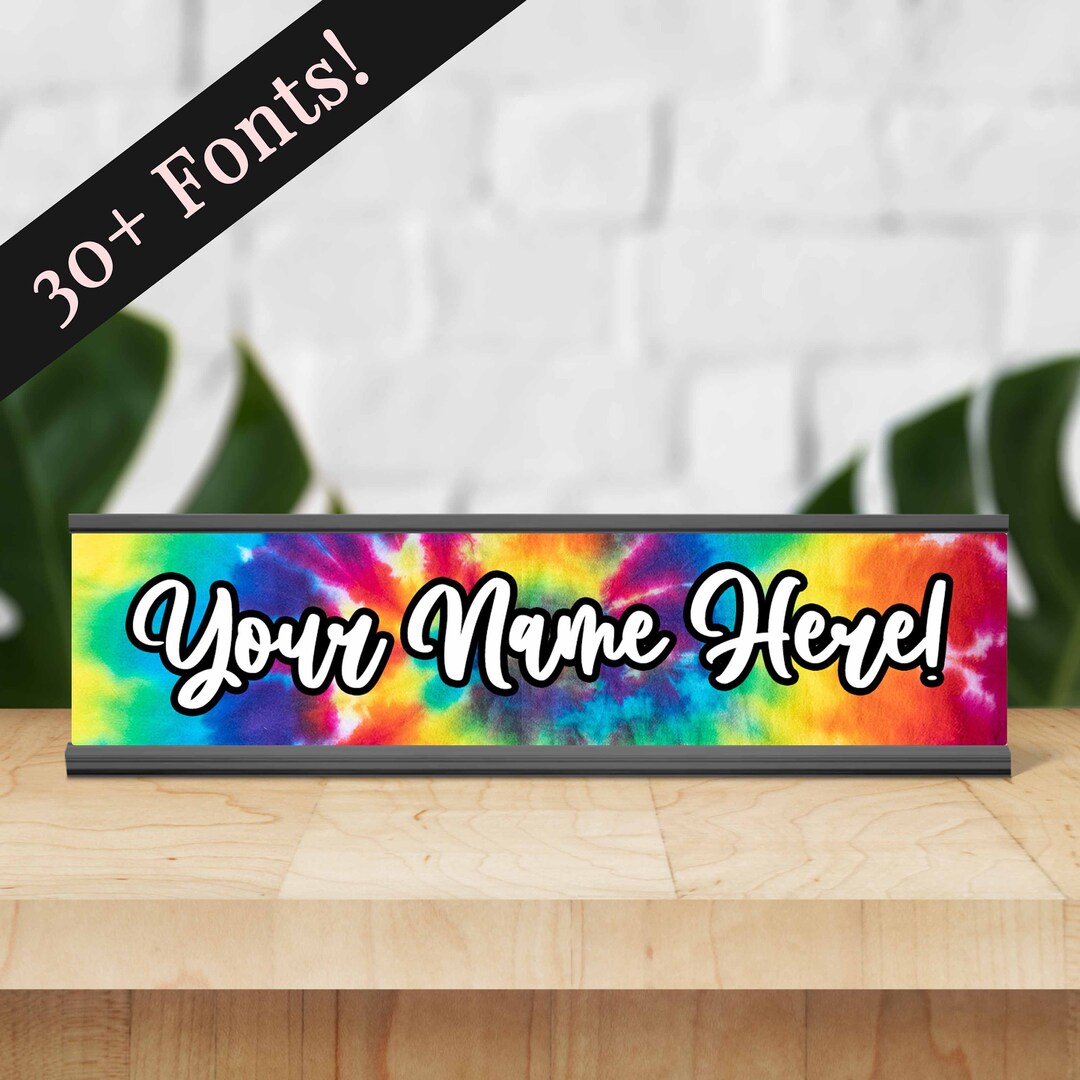 Rainbow Tie Dye Custom Desk Nameplate Personalized Desk Name Plate for ...