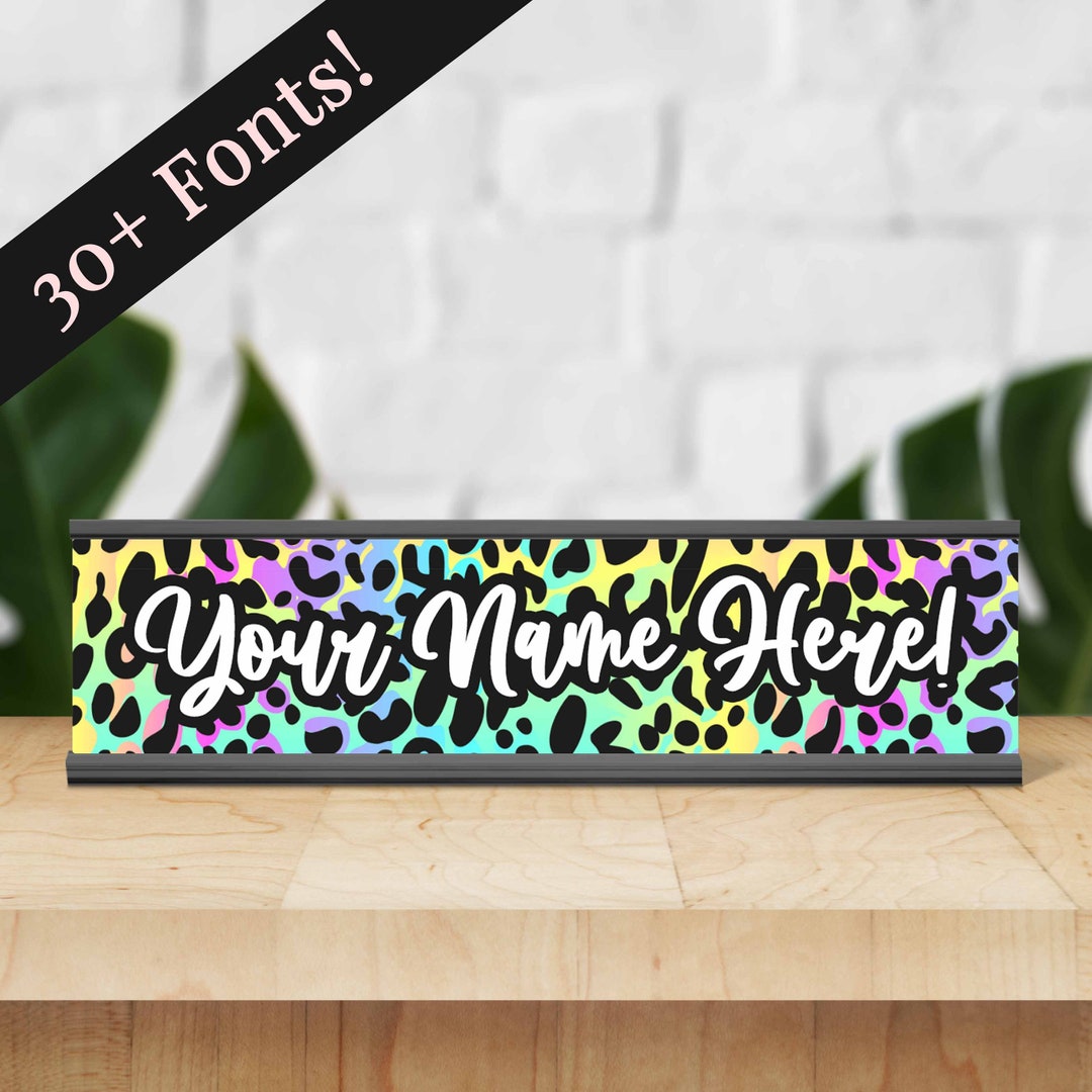 Rainbow Leopard Custom Desk Nameplate Personalized Desk Name Plate for ...