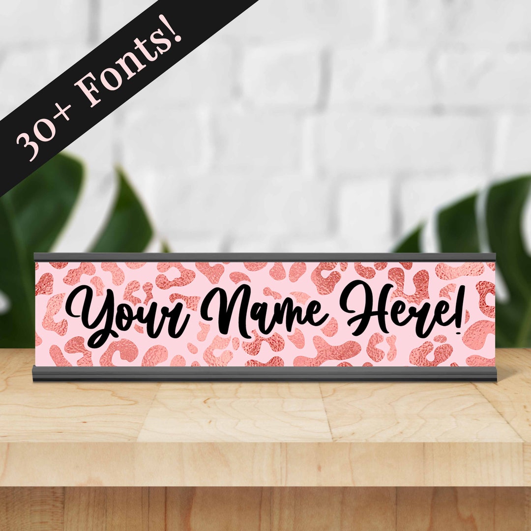 Rose Gold Leopard Custom Desk Nameplate Personalized Desk Name Plate ...