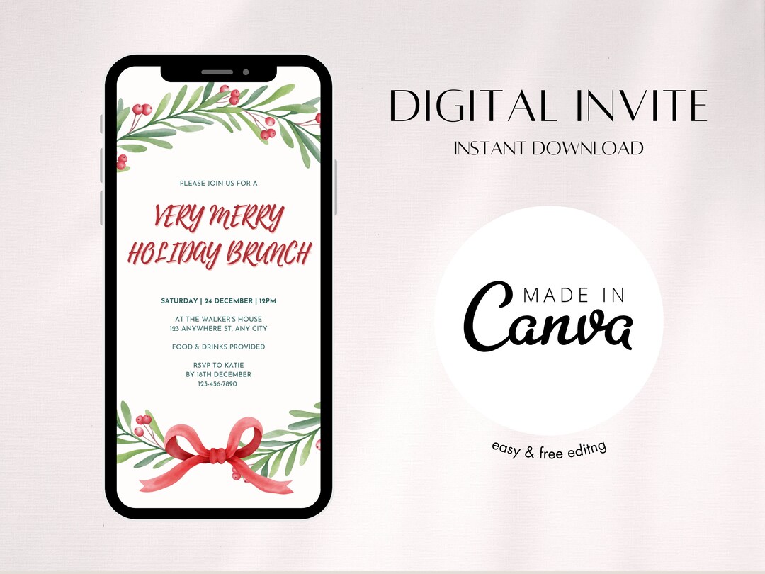 Digital Christmas Party Invitation, Electronic Invitation Template ...