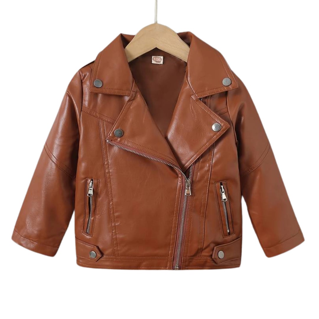 Children's Brown Leather Jacket, Personalized Short Coat, Kids Outfit ...