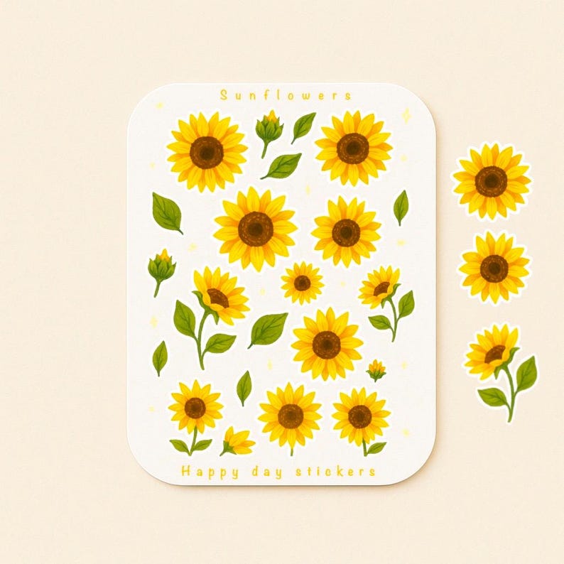 Golden Sunflowers: Waterproof Hand Drawn Stickers/decals for Decoration ...