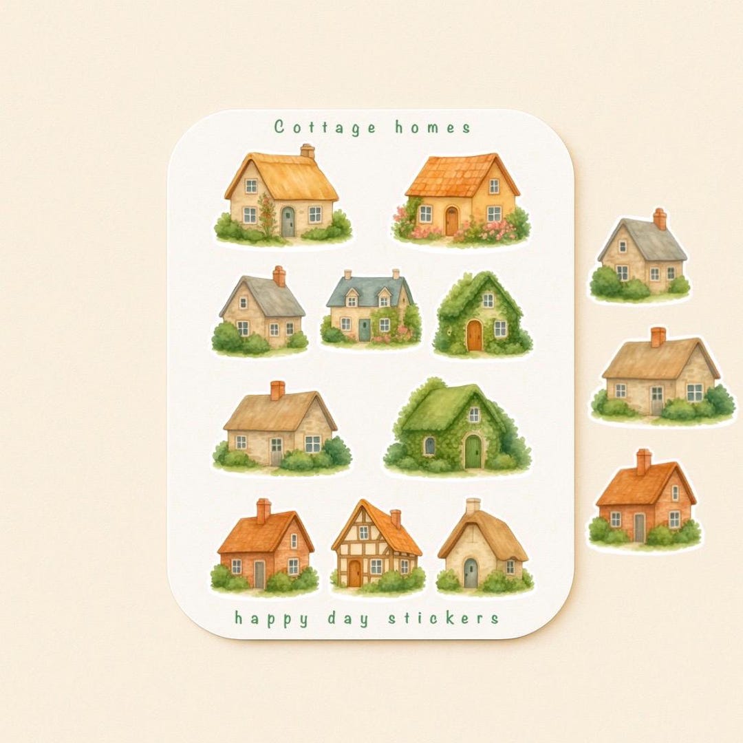 Cottage Homes 2: Waterproof Hand Drawn Stickers/decals for Decoration ...