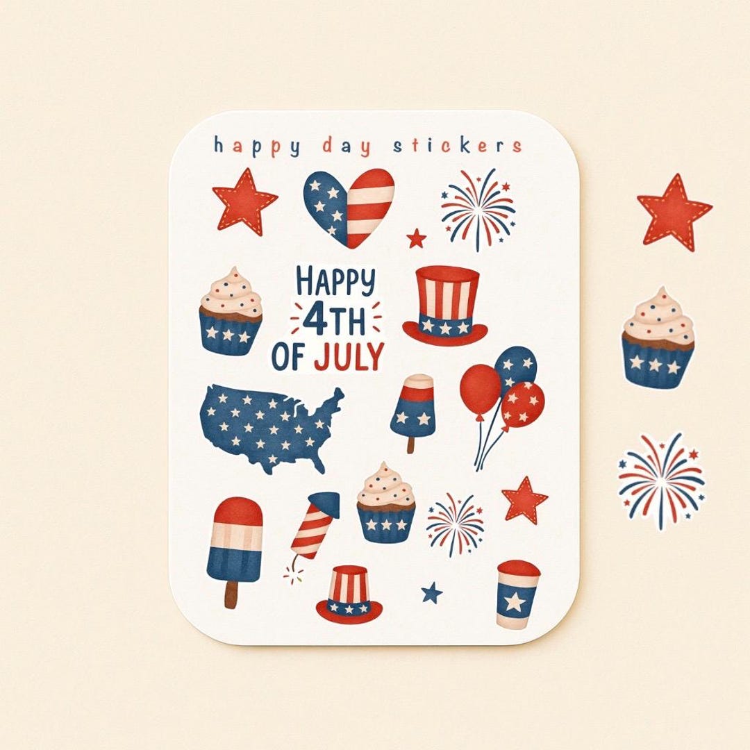 4th of July Stickers: Waterproof Vinyl Patriotic Scrapbook Stickers - Etsy