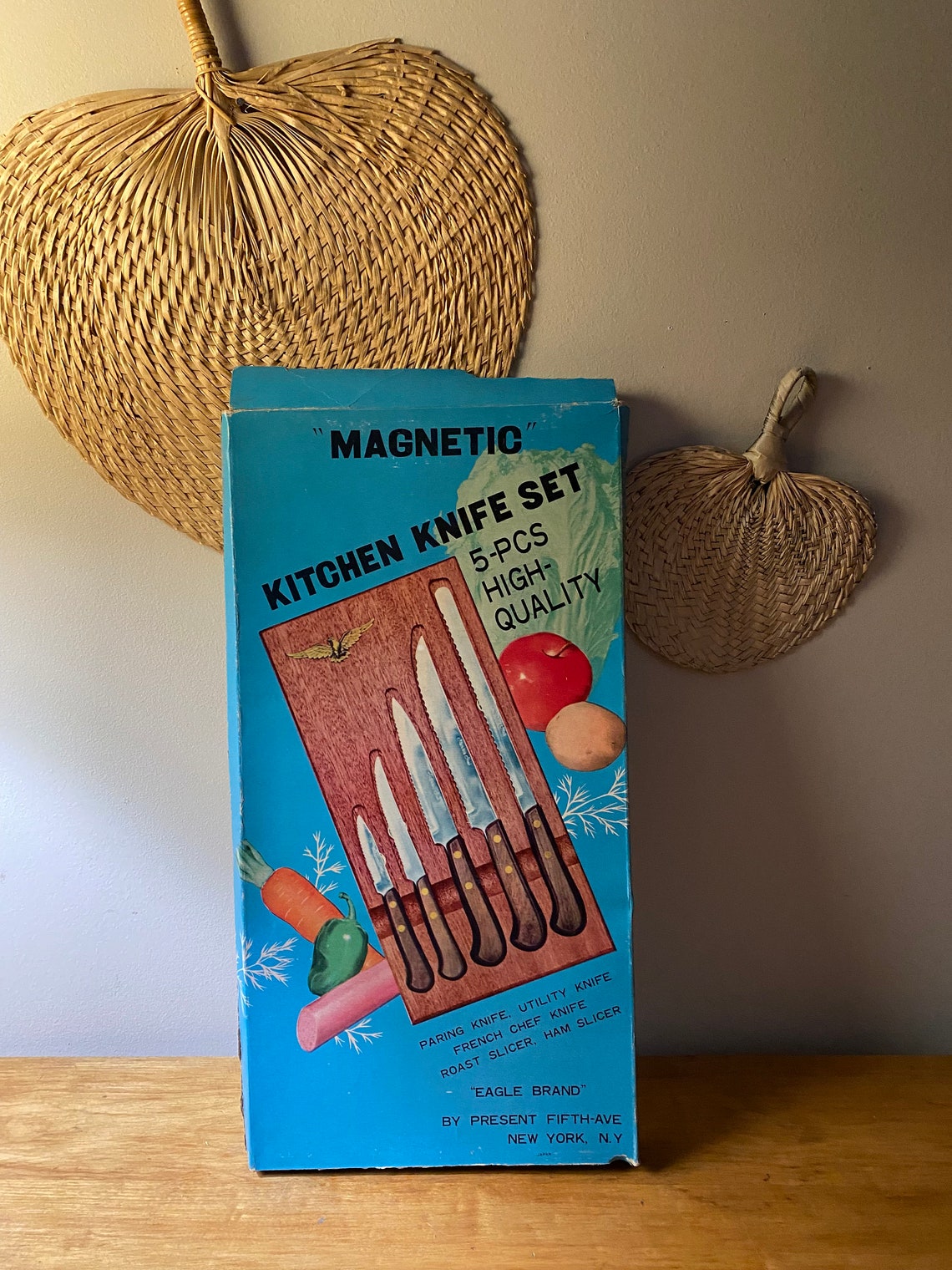 Vintage Magnetic 5 Pc Kitchen Knife Set With Hanging Board - Etsy