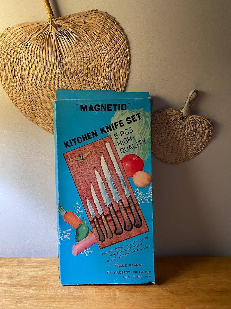 Vintage Magnetic 5 Pc Kitchen Knife Set With Hanging Board - Etsy