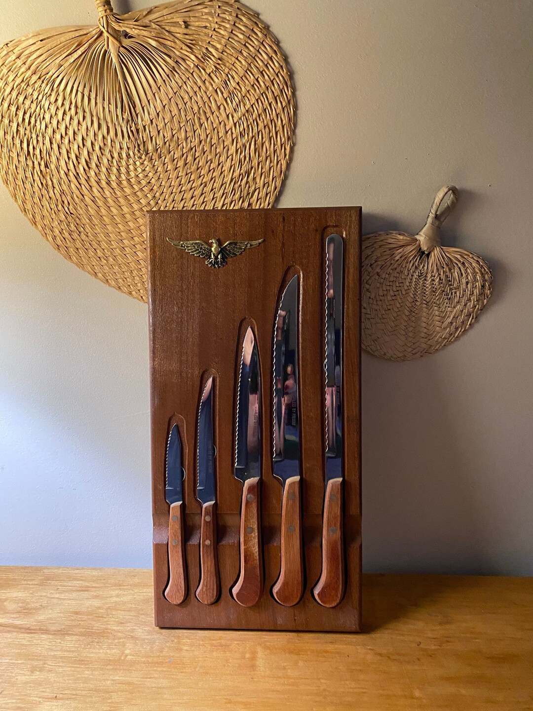 Vintage Magnetic 5 Pc Kitchen Knife Set With Hanging Board - Etsy