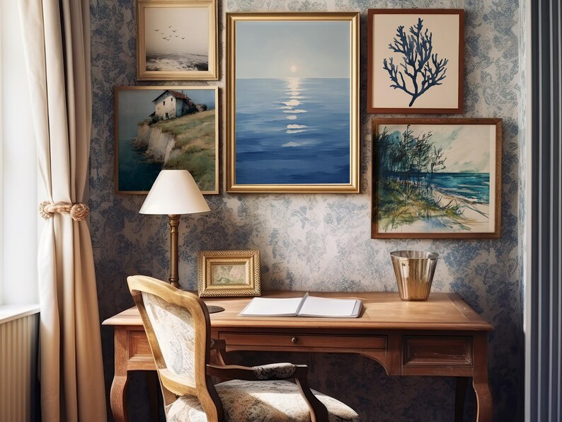 Coastal Landscape Art Prints, Beach Cottage Watercolor Set (digital ...