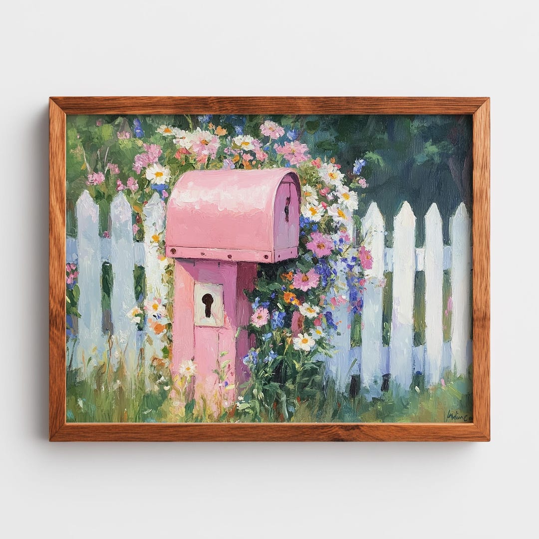 Cottagecore Pink Mailbox Painting – Wildflower Printable (digital ...