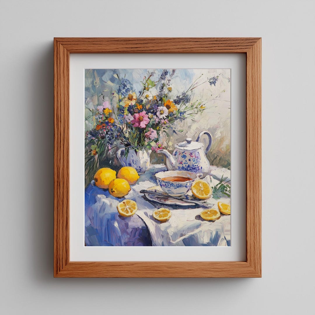 Cottagecore Tea Set Still Life Art – Printable Lemon Teapot Decor (PDF ...