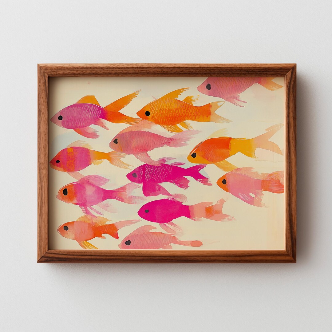 School of Fish Gouache Painting – Coastal Nursery Art (digital Download ...