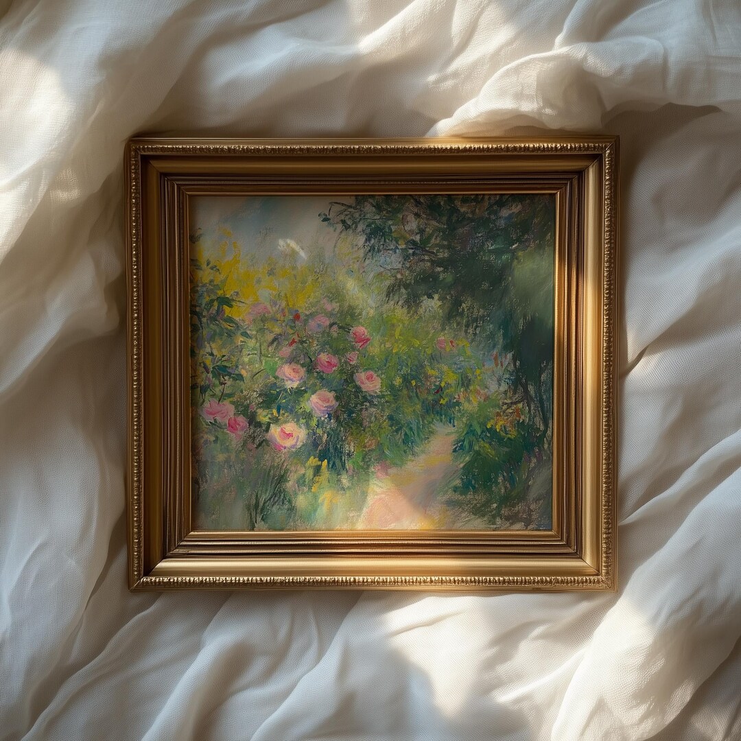 Wild Rose Garden Path Art Print – Cottagecore Floral Landscape (digital ...