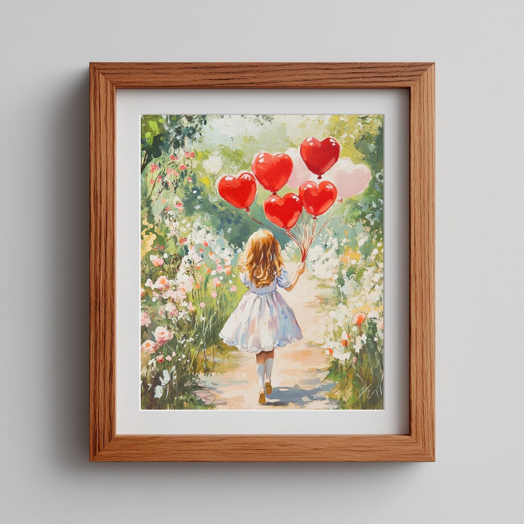 Spring Printable Girl With Red Balloons - Cottagecore Garden Path Art ...