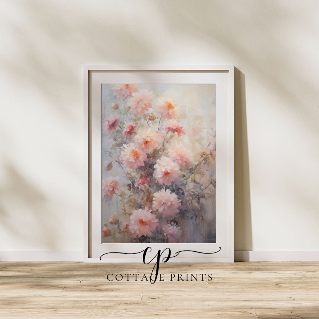Pink Dahlia Digital Art Print, Elegant Botanical Illustration ...