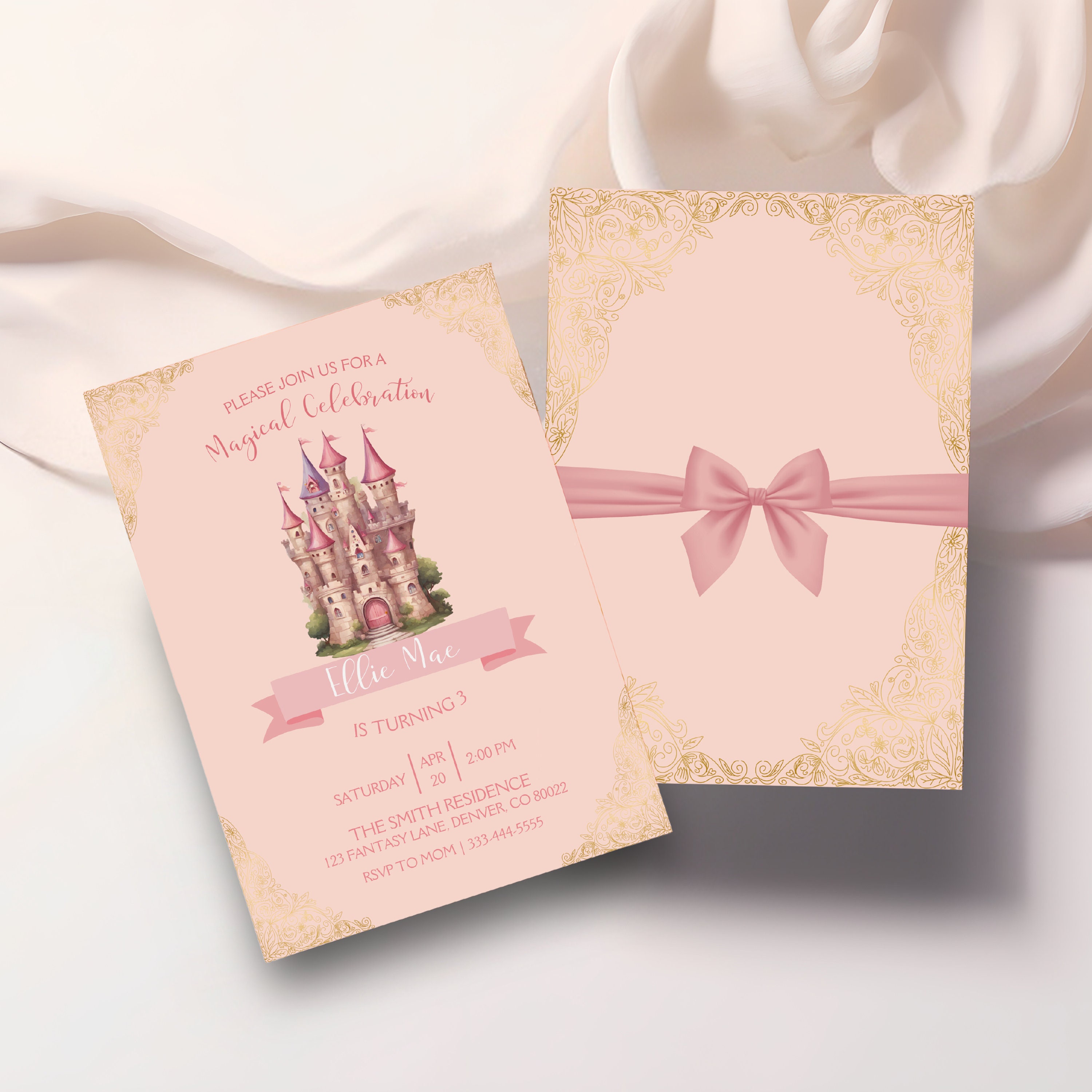 Pink Princess Birthday Party Invitation Template | Princess Castle ...