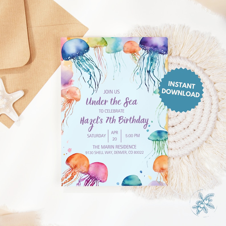 Under the Sea Birthday Party Invitation Template | Editable Jellyfish ...