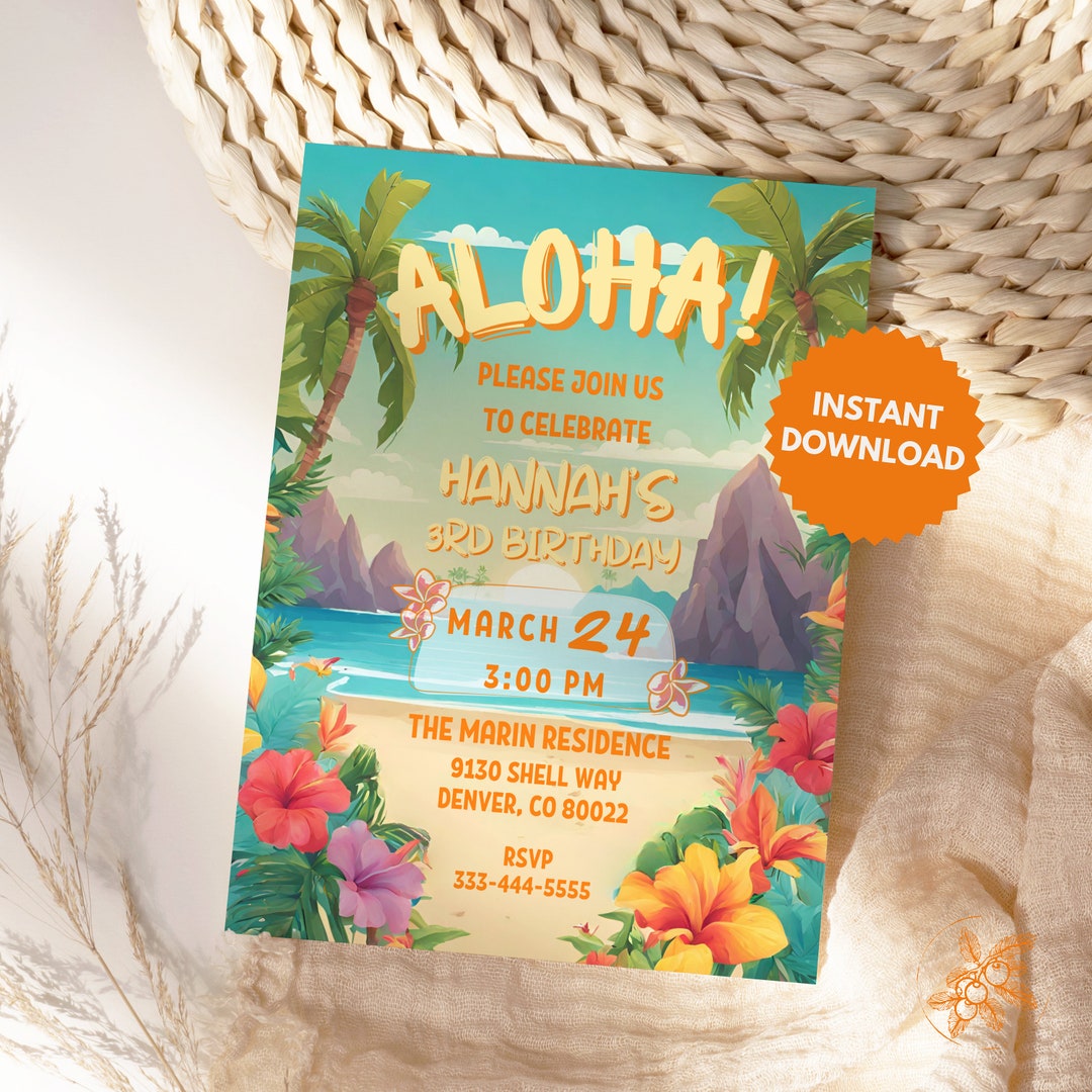 Aloha Birthday Party Invitation Template | Tropical Summer Birthday ...