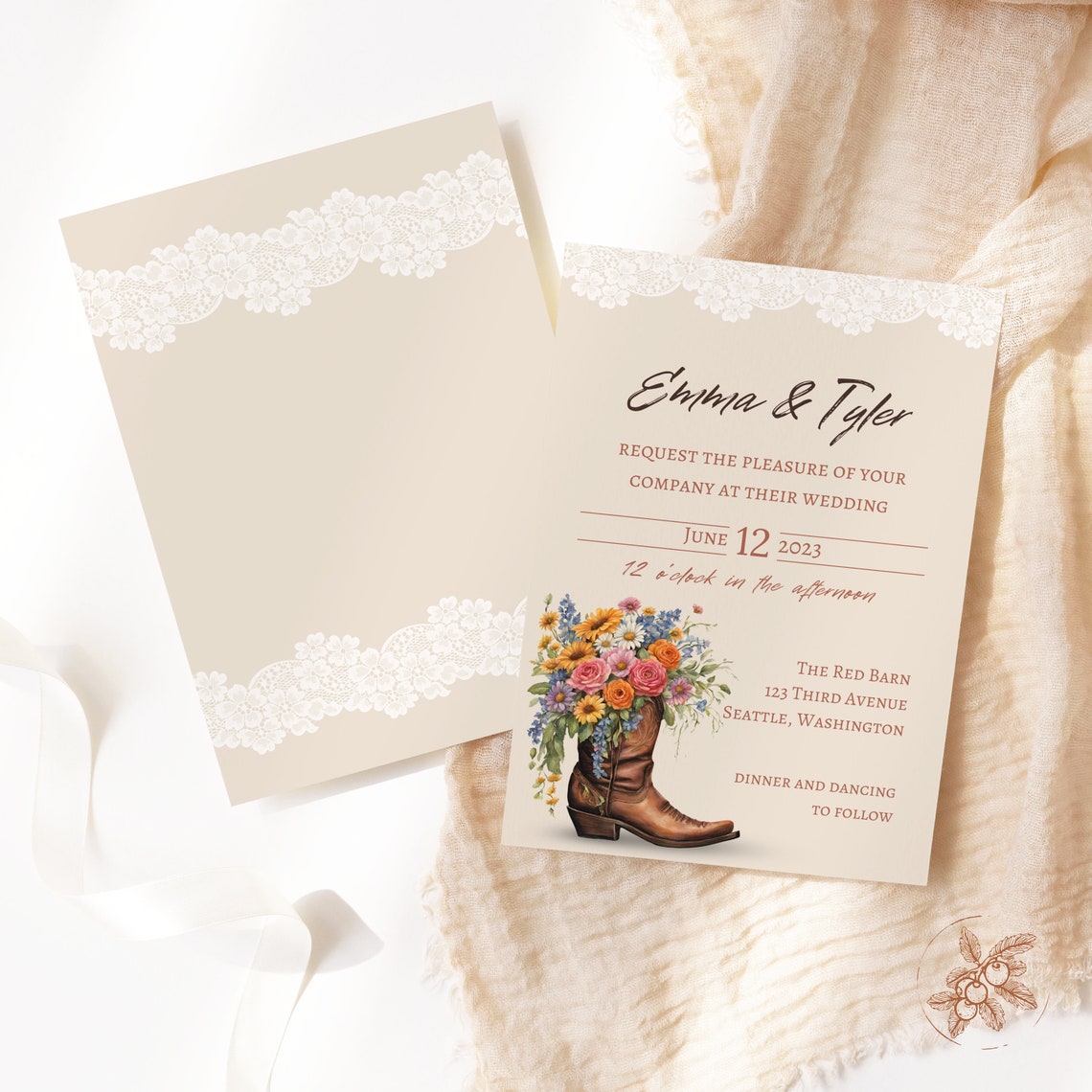 Boot Bouquet Wedding Invitation Template | Floral Cowboy Boot Invite ...