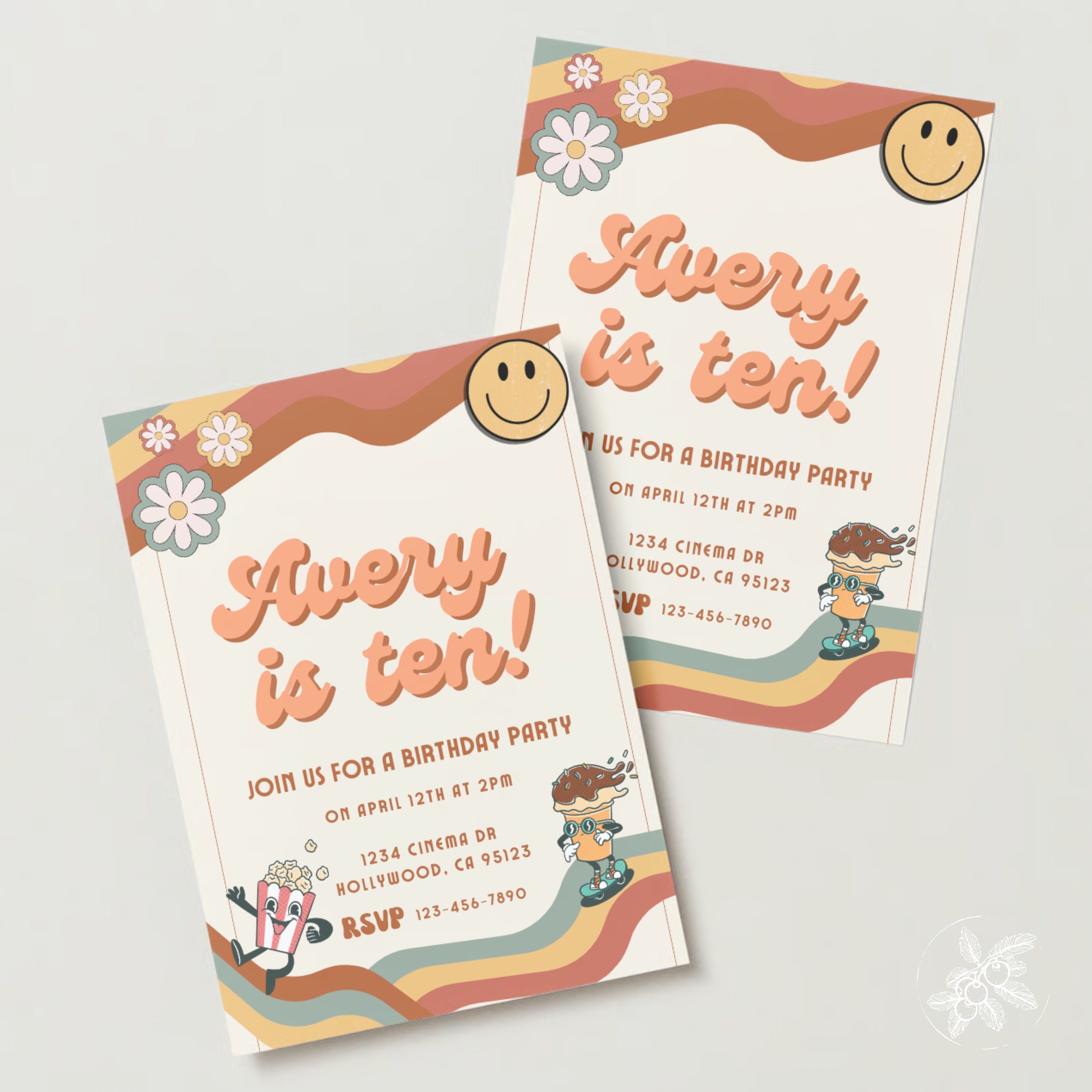 Groovy Retro Birthday Party Invitation Template Editable Vintage ...