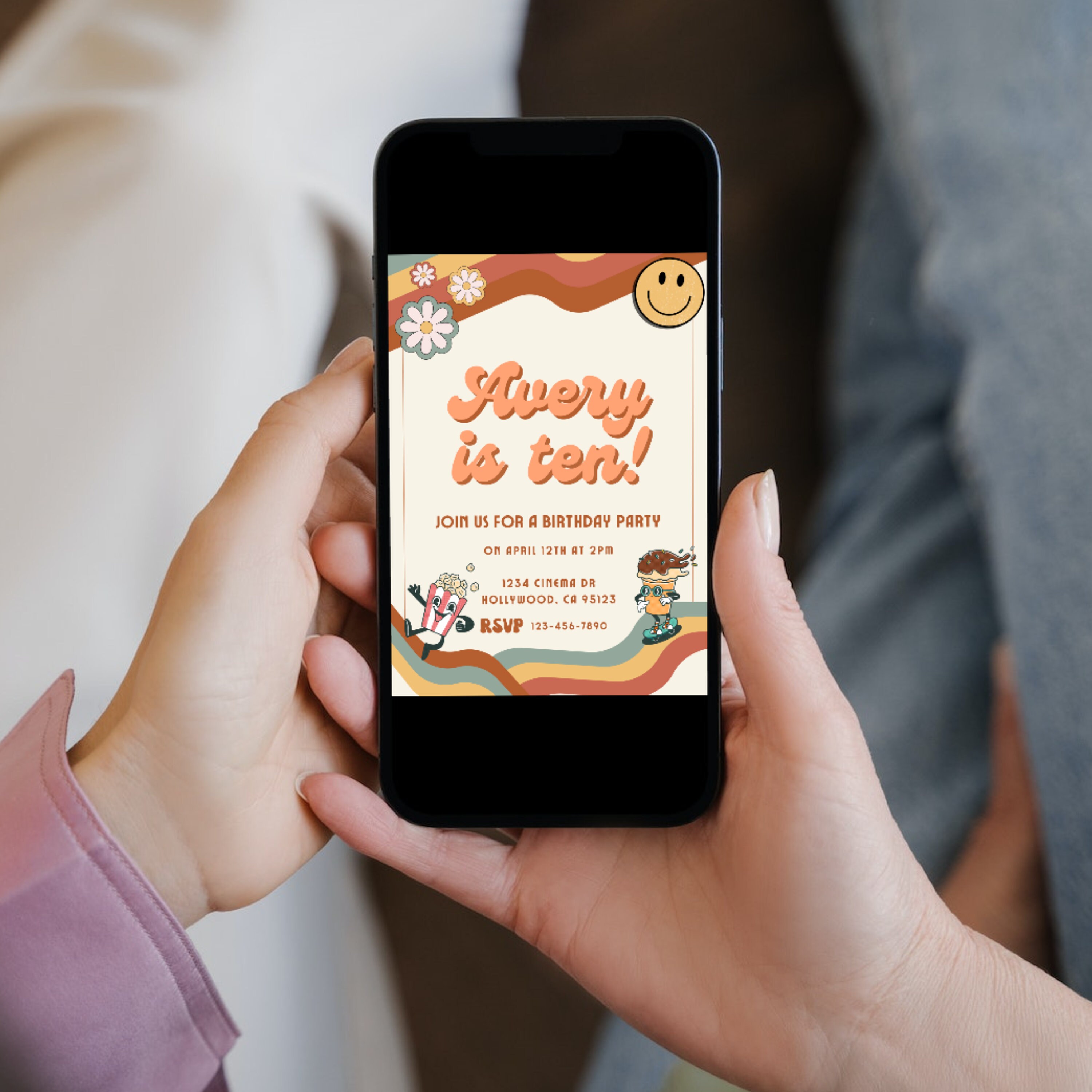 Groovy Retro Birthday Party Invitation Template Editable Vintage ...