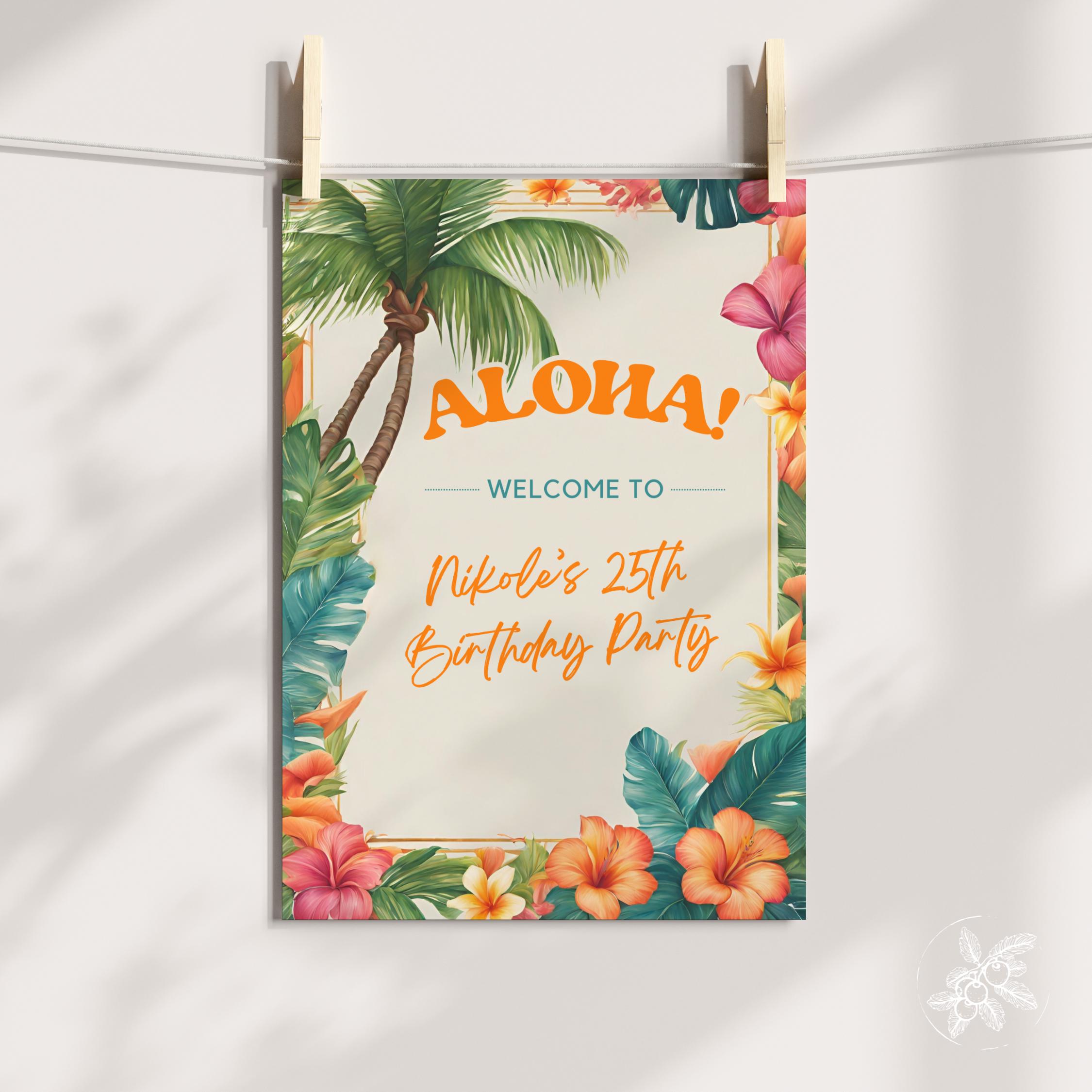 Luau Birthday Poster Template | Tropical Hawaiian Birthday Poster ...