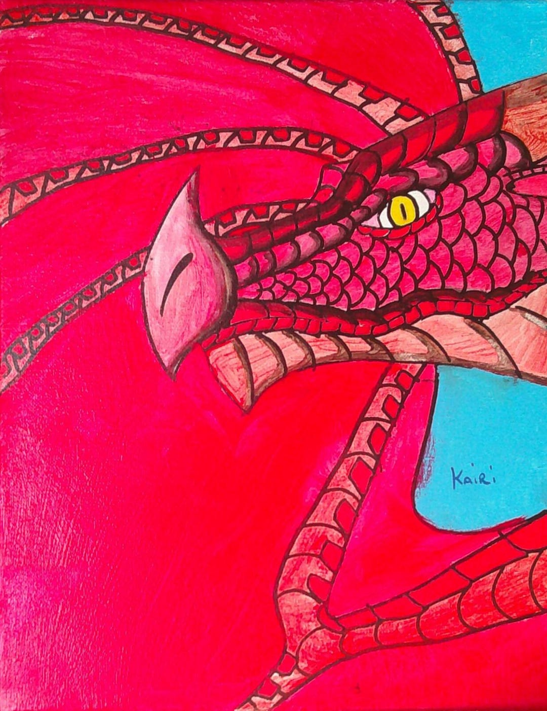 Big Red Dragon Artwork, Vibrant Red Color of a Painted Dragon, Kids Art ...