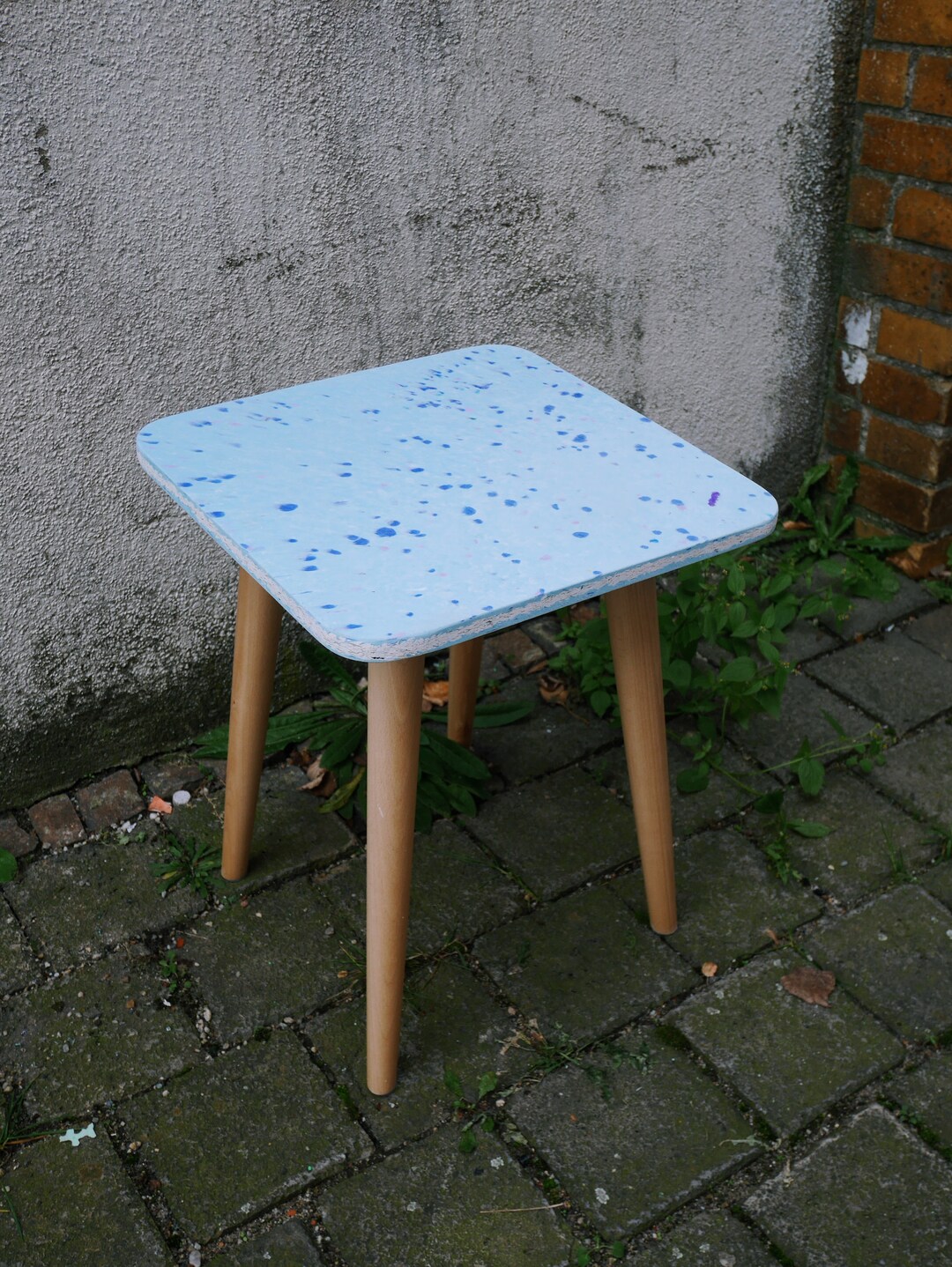 Sustainable Side Table Blue Square 40 X 40 Cm With Rounded - Etsy