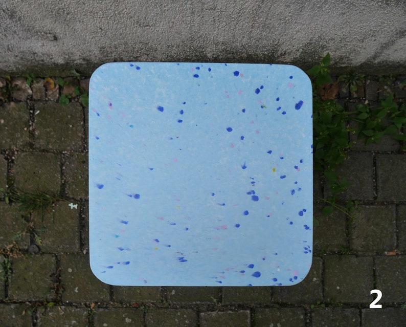 Sustainable Side Table Blue Square 40 X 40 Cm With Rounded - Etsy
