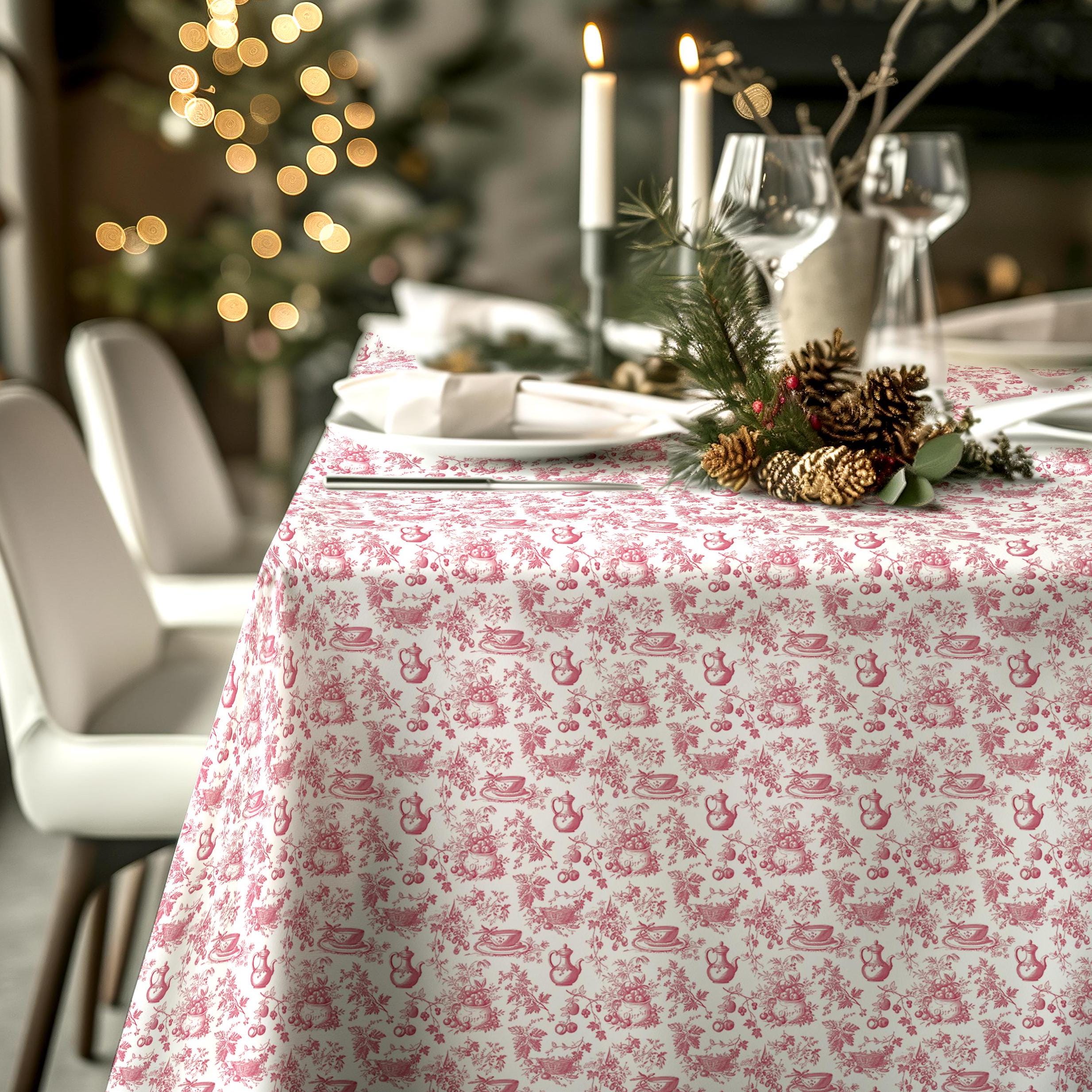 Red Toile Christmas Tablecloth: Cotton Twill French Botanical Decor - Etsy