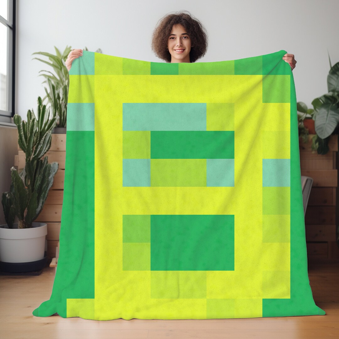Monogram Pixel Art Green Blanket Letter Plush Minky Daycare Name ...