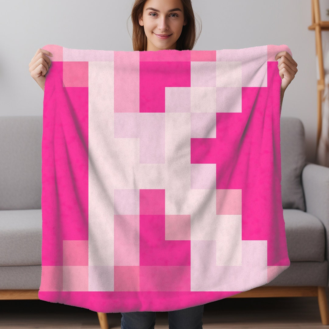 Monogram Pixel Art Pink Plush Blanket Letter Daycare Blanket Daughter ...