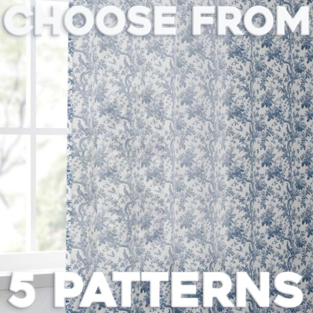 Blue Toile Sheer Curtain: French Style Window Panel, Bird & Nature ...