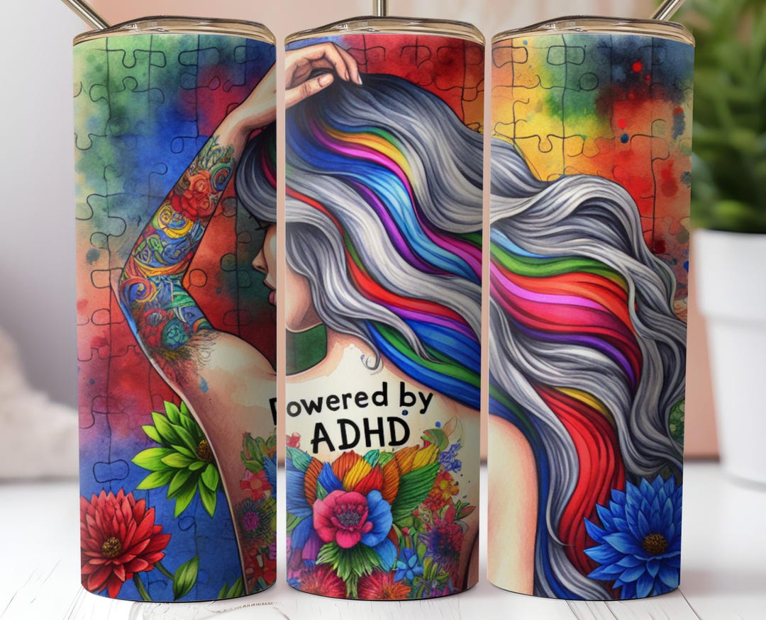 Powered by ADHD Awareness 20oz Skinny Tumbler Wrap Design ...