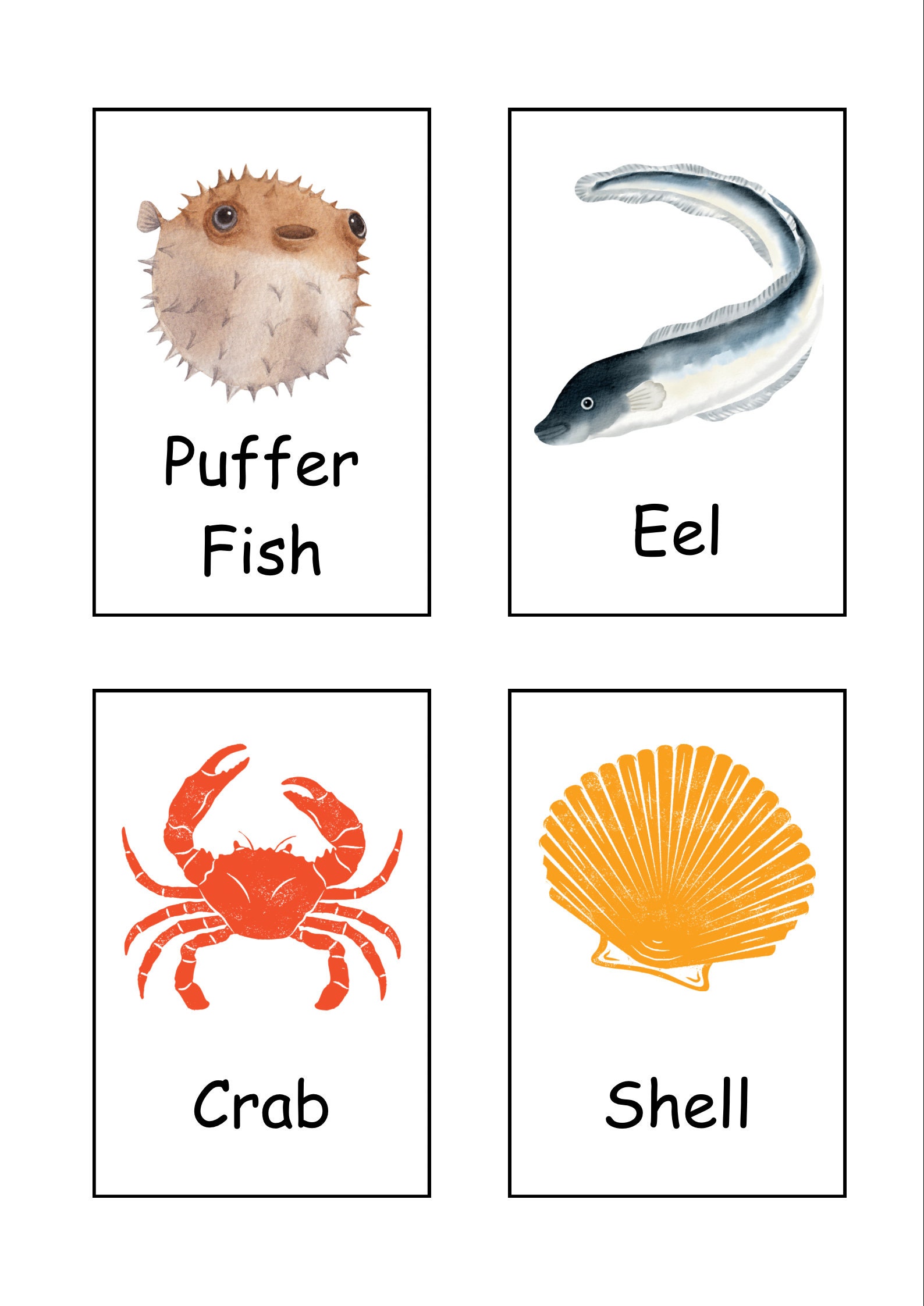 Sea Creatures Flash Cards - Early Years Flash Cards - Etsy