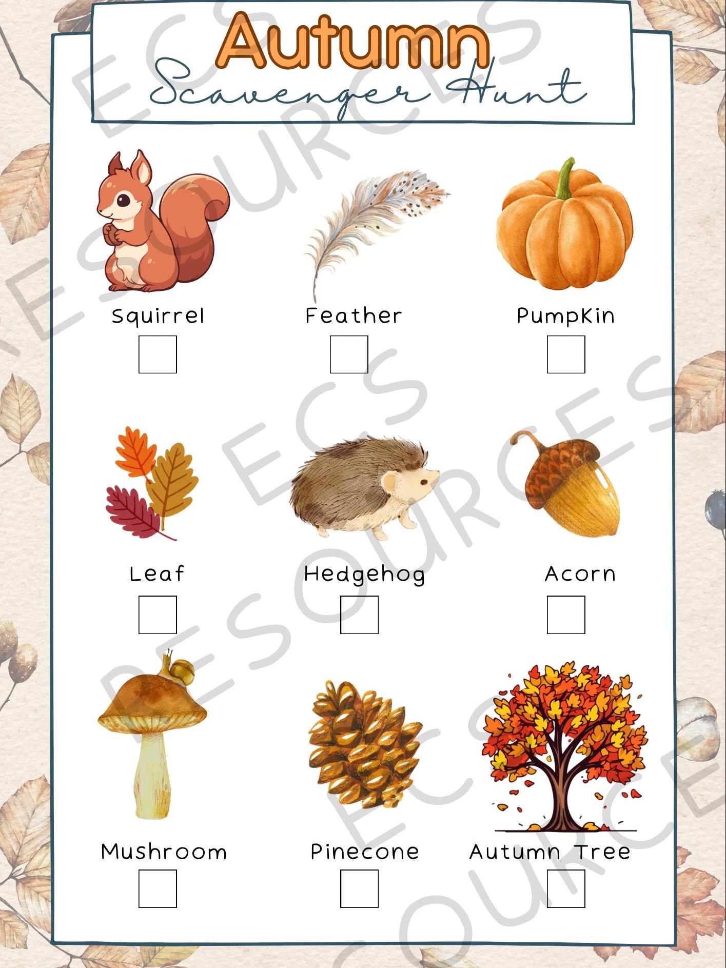 Autumn Scavenger Hunt - Nature Hunt - Early Years Worksheet - Etsy