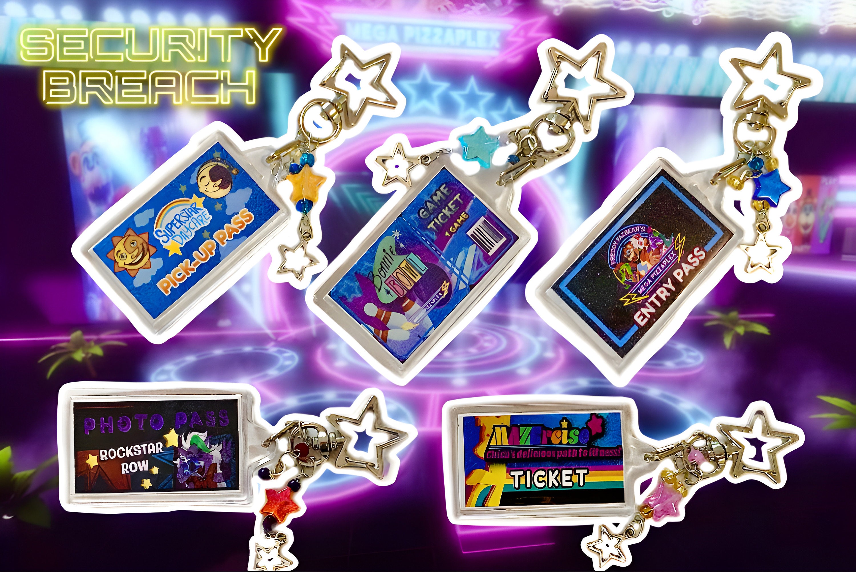 FNAF Security Breach Keychains Five Nights at Fred Dys Glamrock Freddy ...