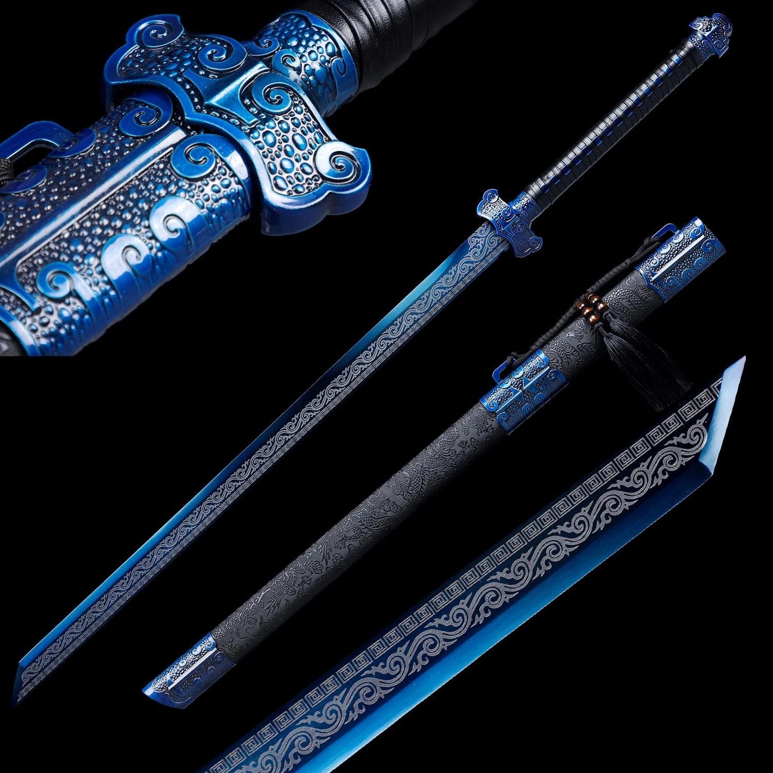 Handmade Blue Ninjato Sword: 1095 Steel, Clay Tempered, Full Tang - Etsy