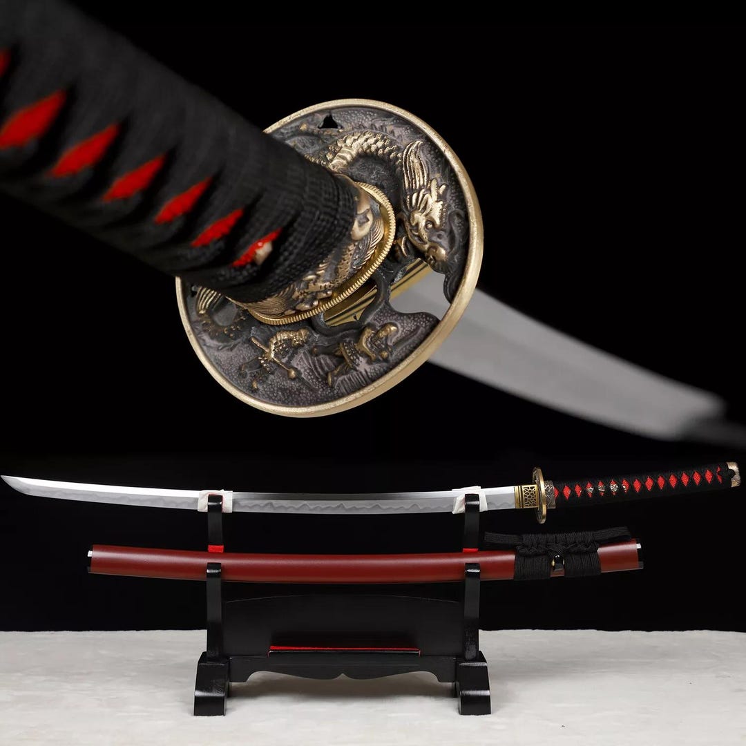 Handmade Red Katana: Clay Tempered Samurai Sword With Razor Sharp Blade ...