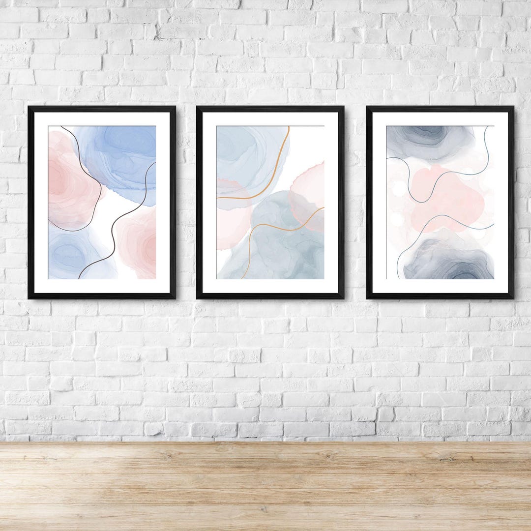 Pastel Pink Blue Watercolour Abstract Wall Art Print Picture 1 or Set ...