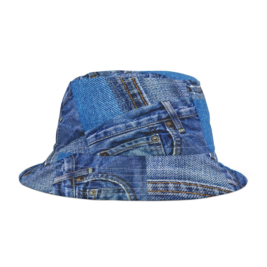 Denim Print Bucket Hat, 90s, 2000s, Sun Hat, Spring Hat, Summer Hat ...