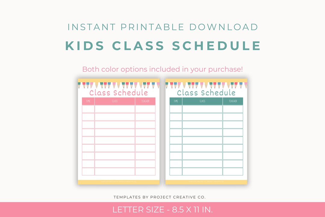 Kids Class Schedule printable - Etsy