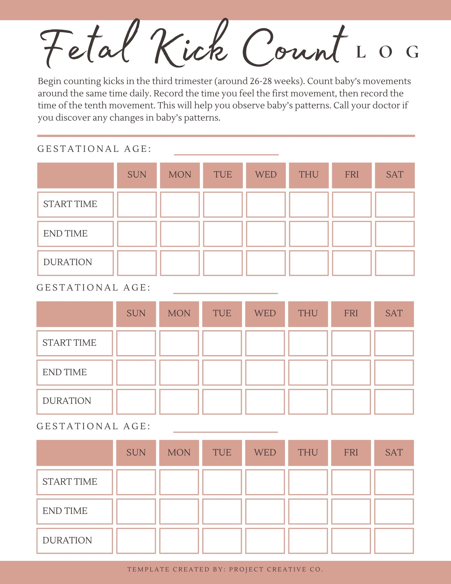 Fetal Kick Count Log printable - Etsy