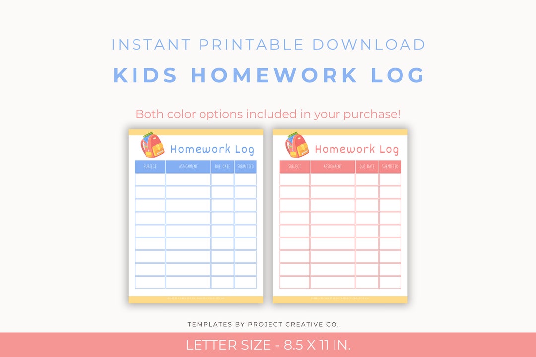 Kids Homework Log printable - Etsy