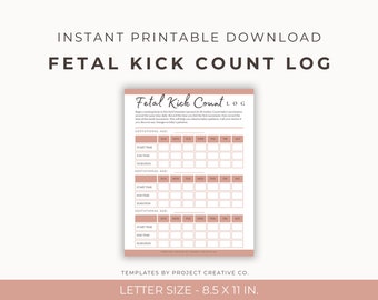 Kick Count Log Printable, Baby Kick Count Chart PDF, Fetal Movement Log ...