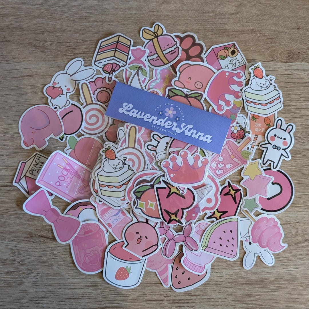 Cute Pink Sticker Pack 50pc - Etsy