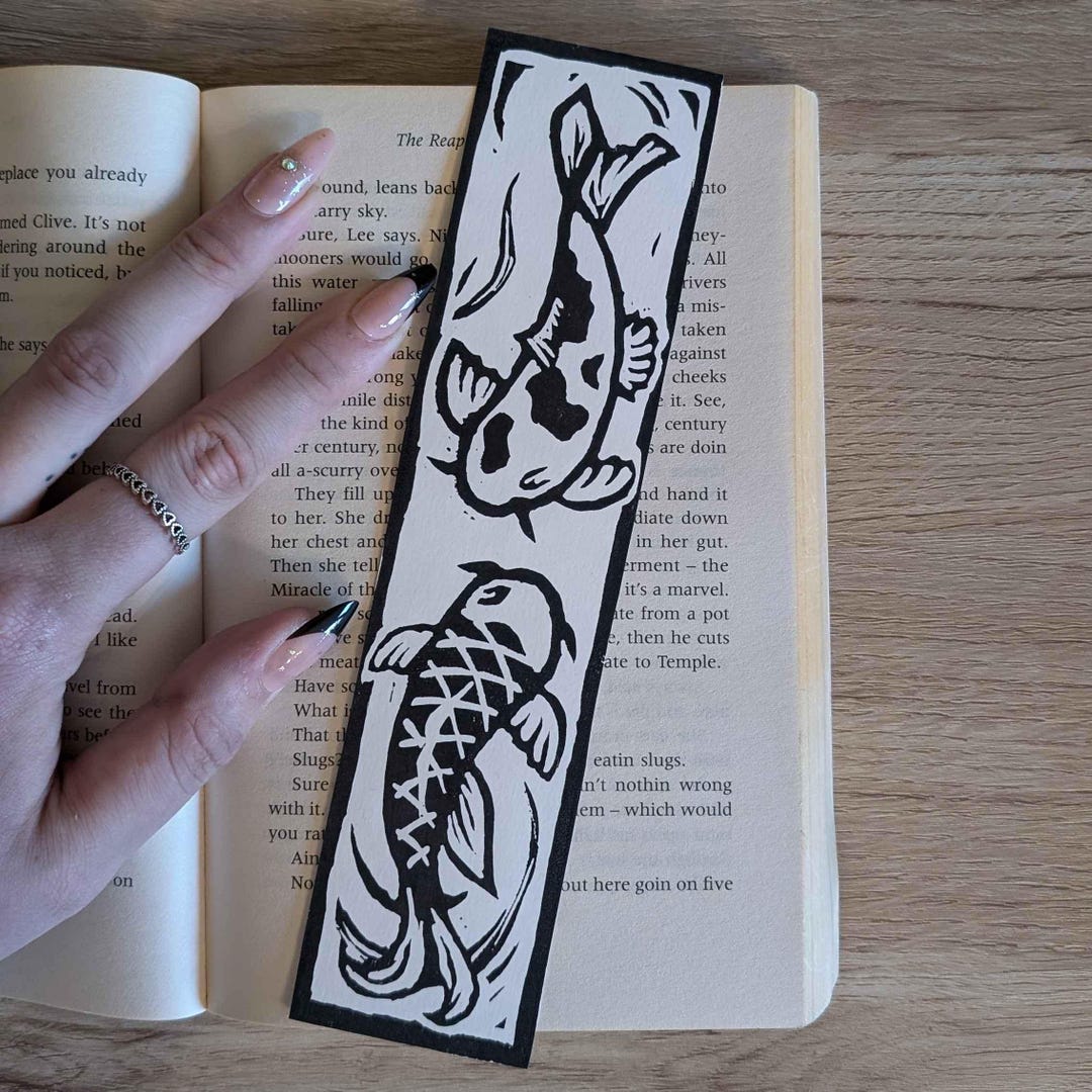 Japanese Koi Fish Bookmark Lino Print - Etsy
