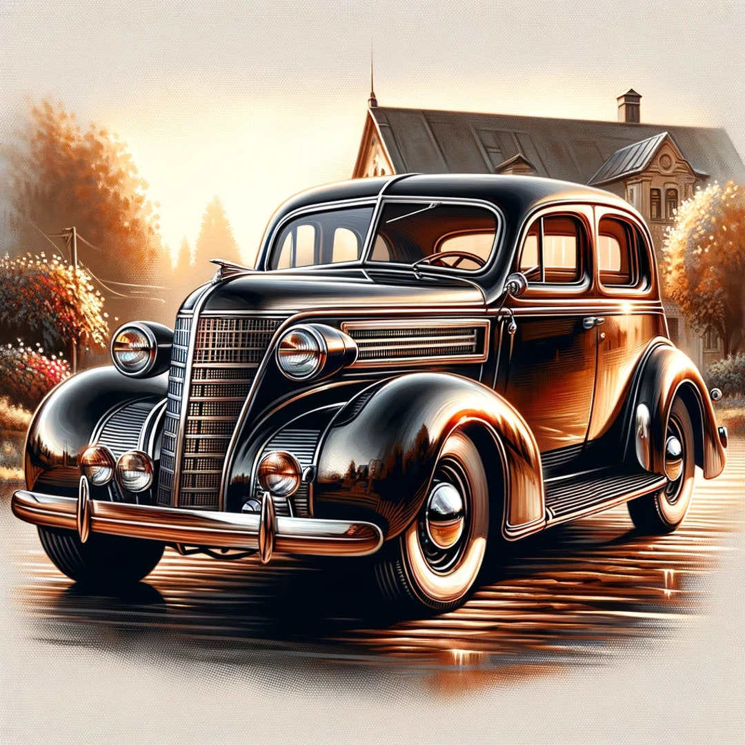 Vintage Elegance: Classic Car Digital Art Print Timeless Automotive ...