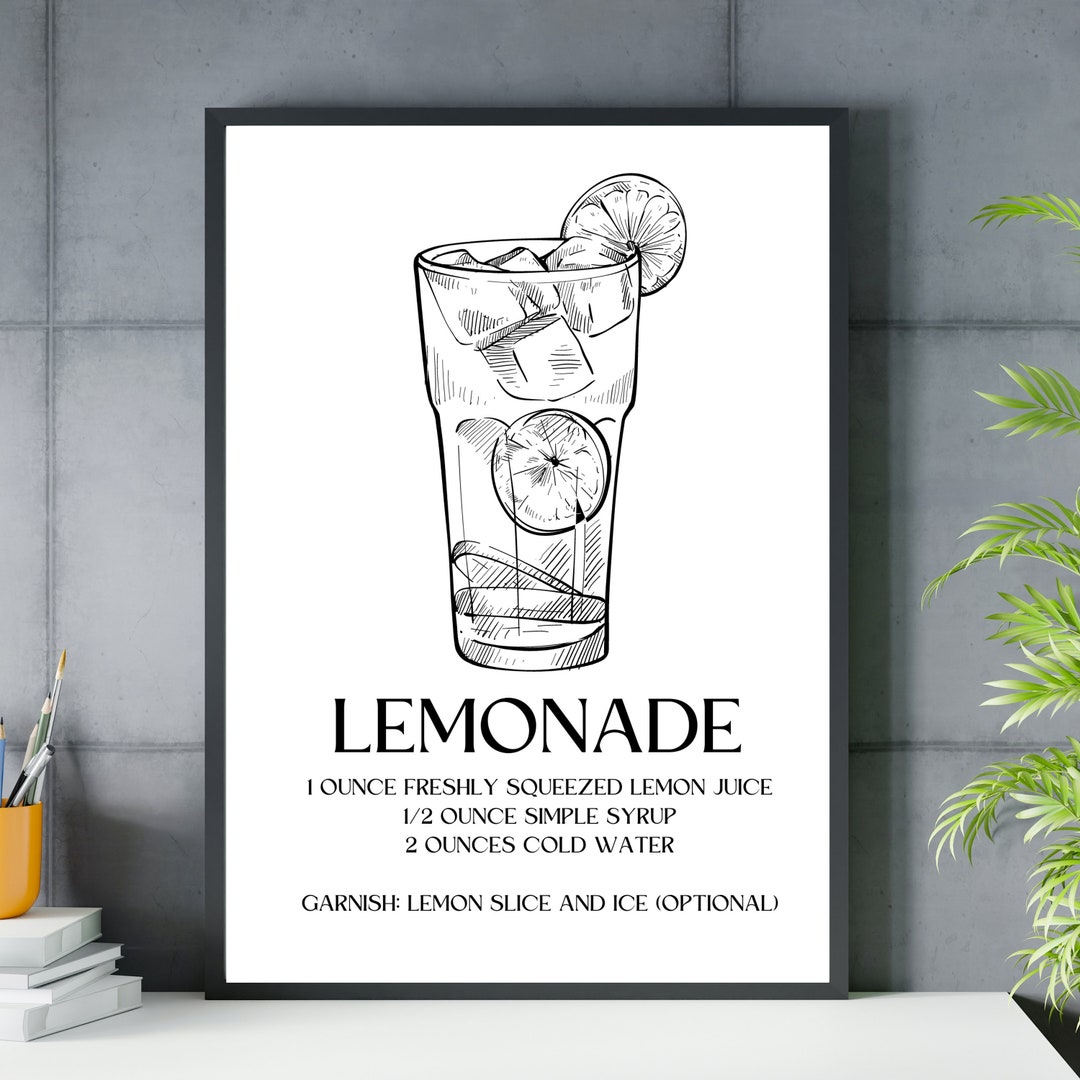 Black and White Lemond Lemonade Print Home Decor Cocktail Art Art Print ...